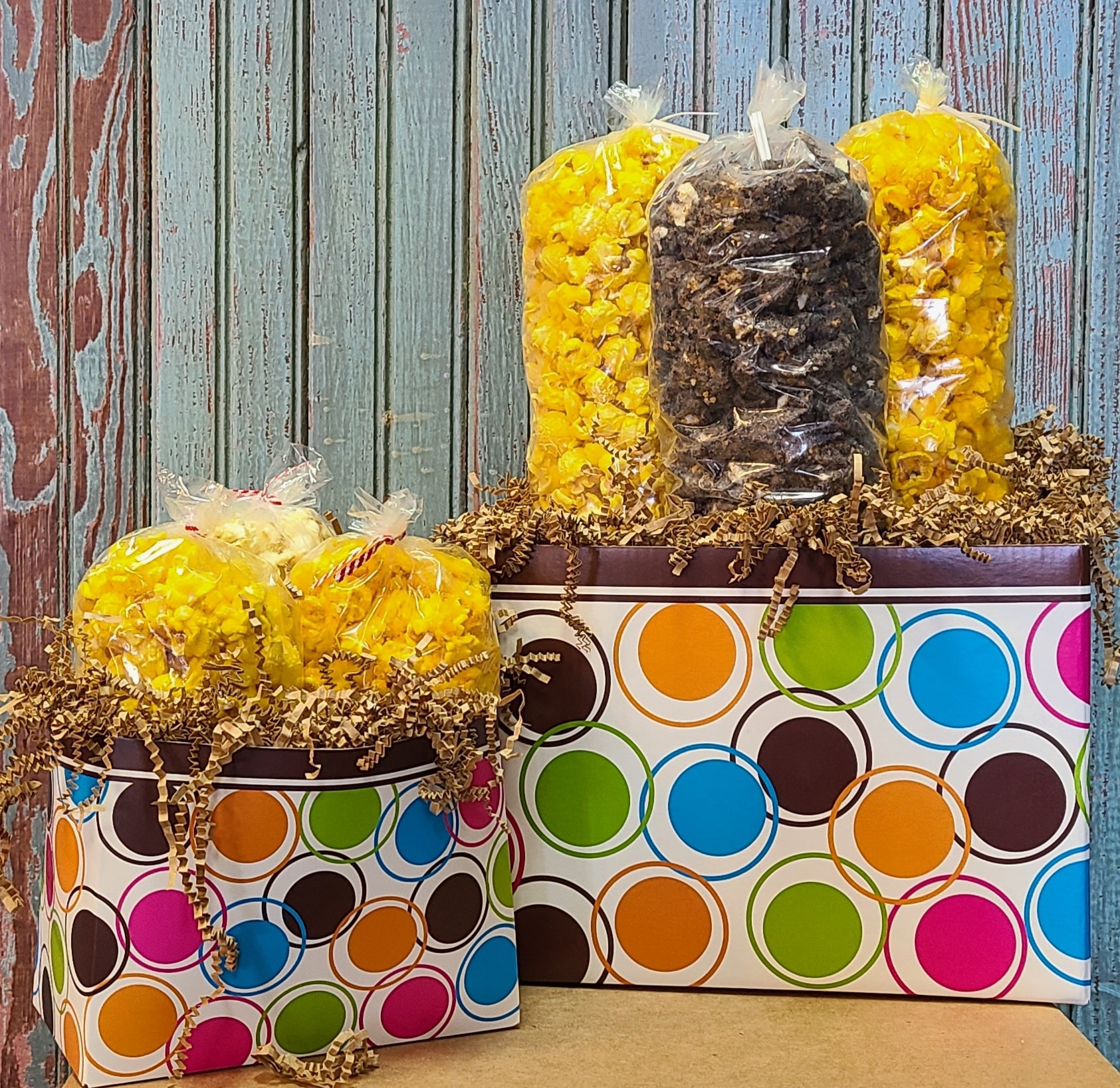 Colorful Circles Popcorn Gift | Alamo City Popcorn in San Antonio, Tx